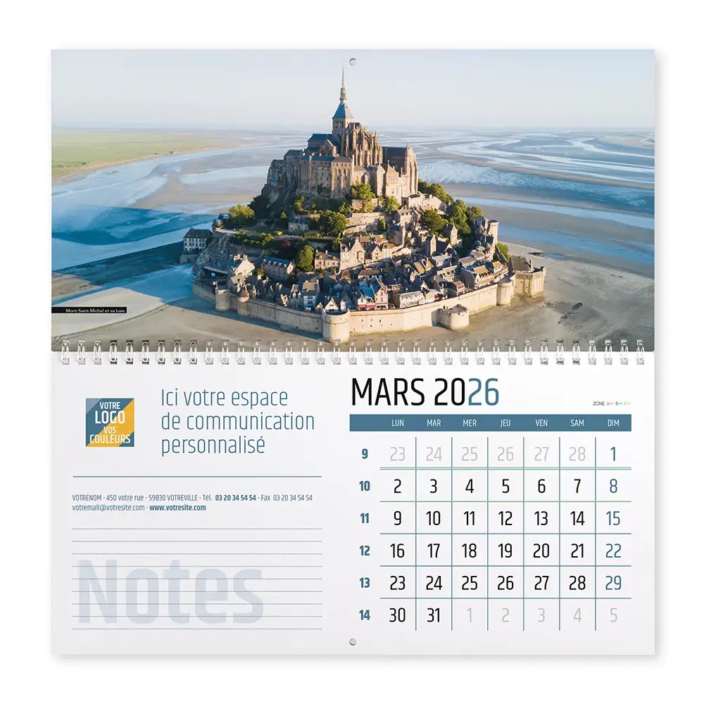 Calendrier mural (33x32 cm) personnalisé - Patrimoine France | 496